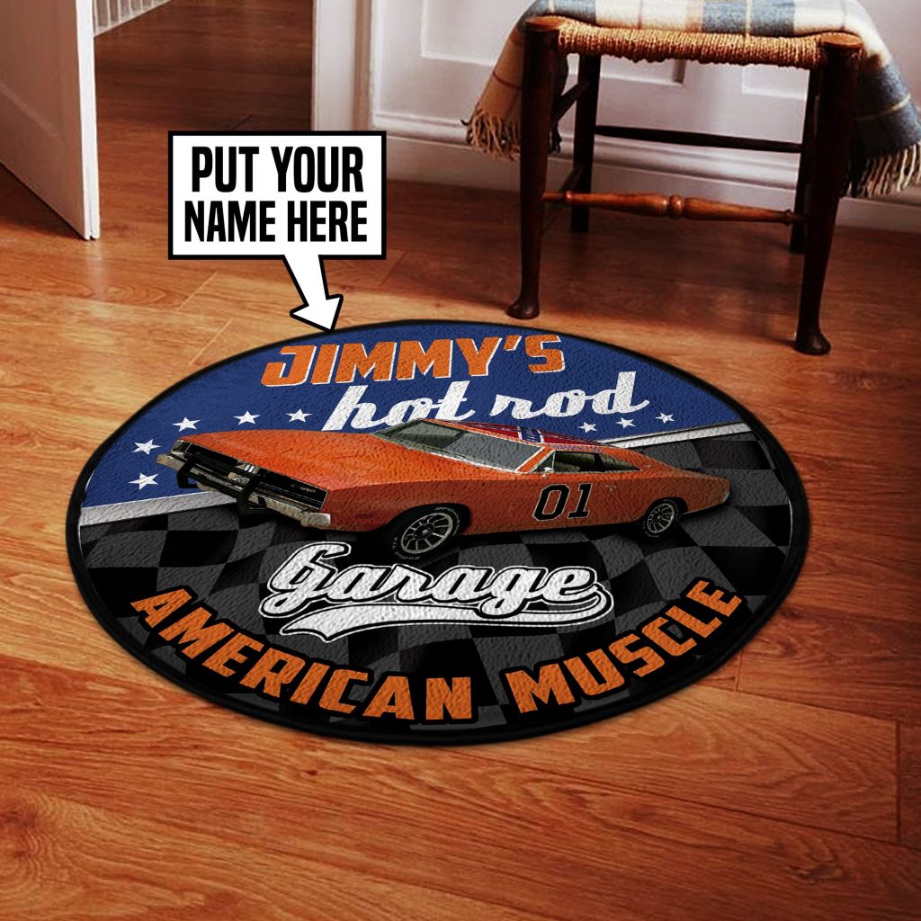 personalized American Muscle Hot Rod Garage round mat 05332 - Rustypod ...