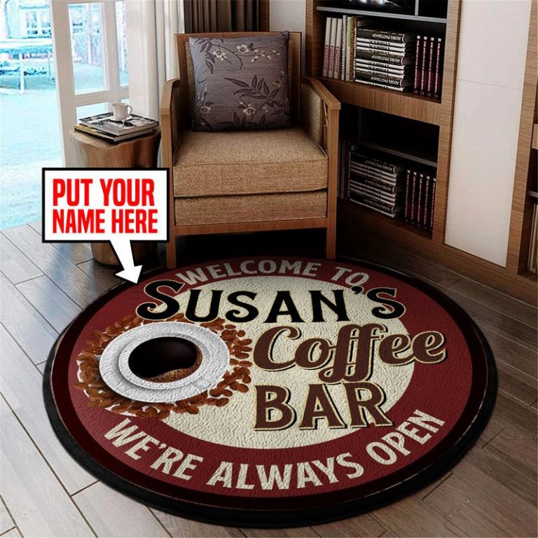personalized coffee bar round mat 05428 - Rustypod Store