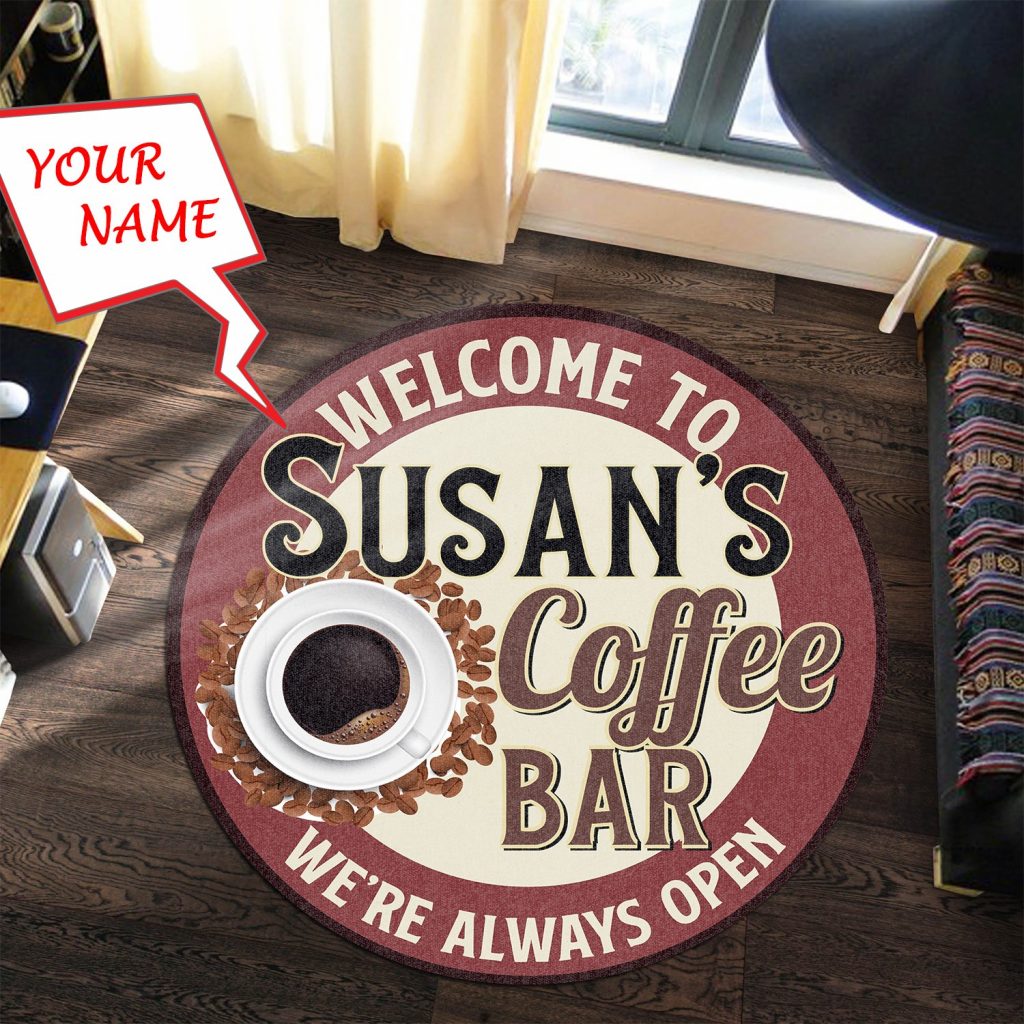 personalized coffee bar round mat 05428 - Rustypod Store