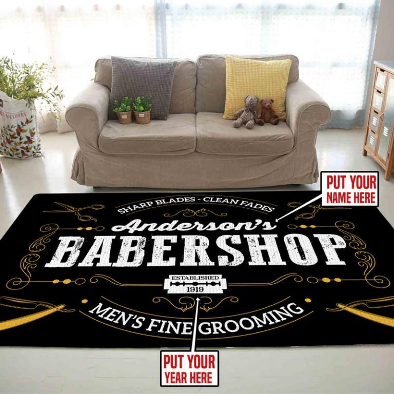 personalized barber shop rug 06402 - Rustypod Store