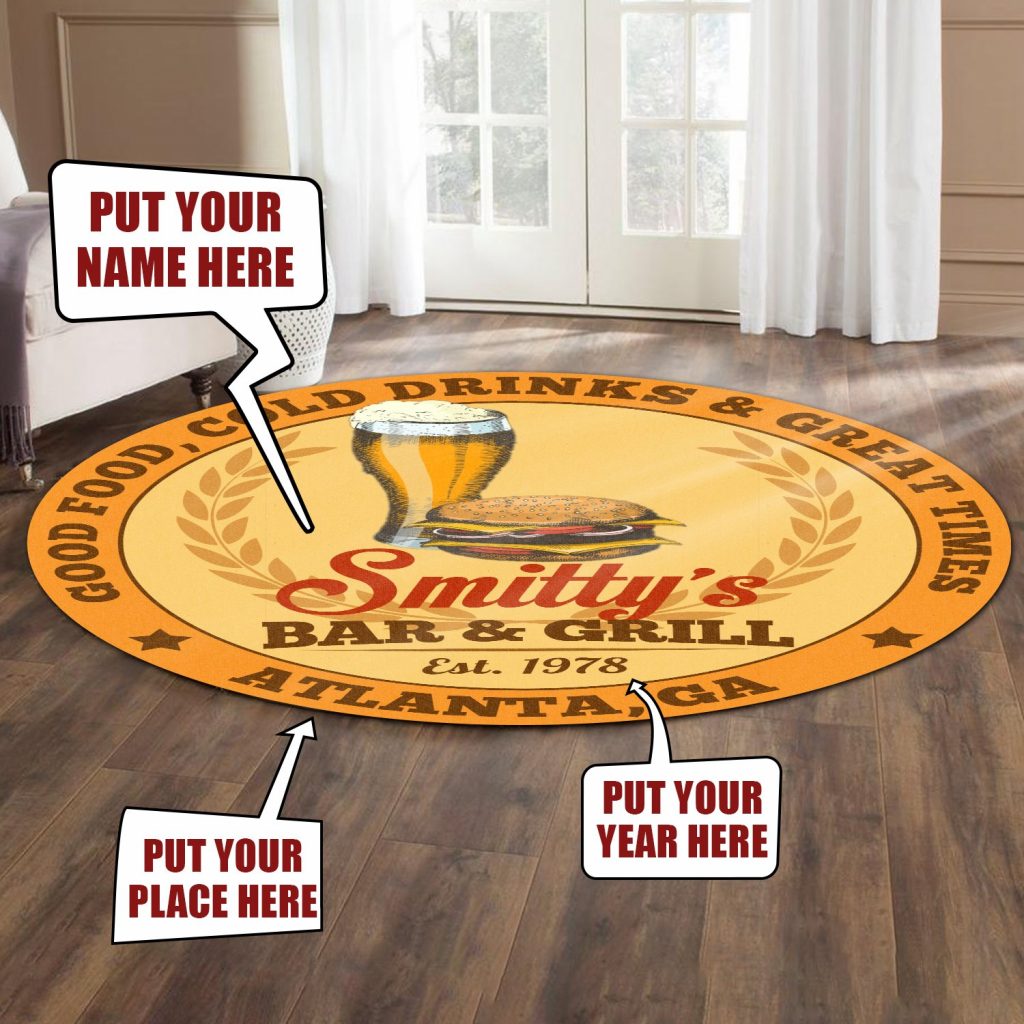 personalized bar and grill round mat 06602 - Rustypod Store