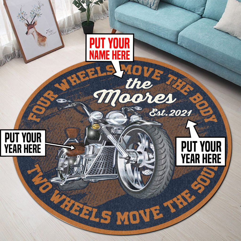 personalized motorcycle biker round mat 06614 - Rustypod Store