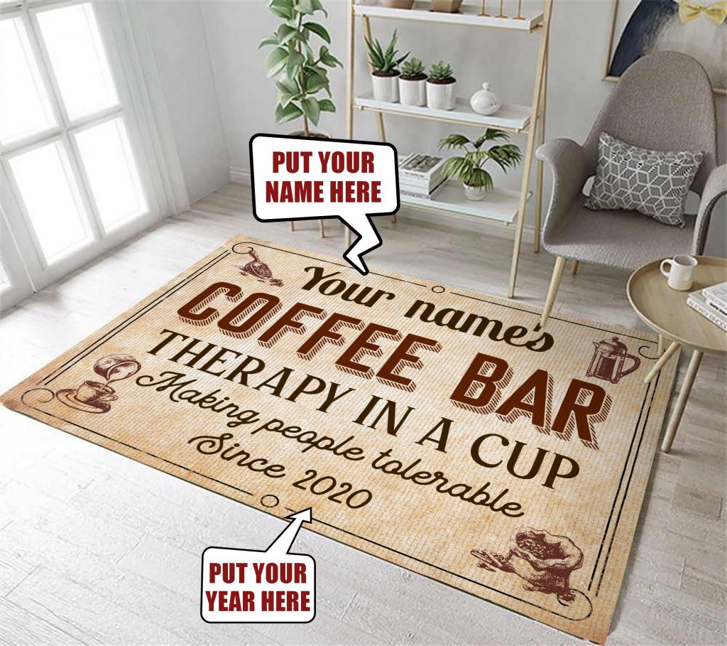 personalized coffee bar rug 06616 - Rustypod Store