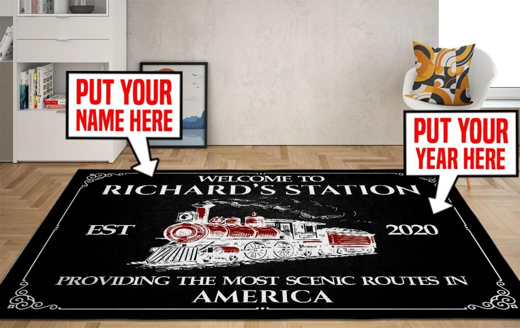 Personalized railroad station rug 08460 - Rustypod Store