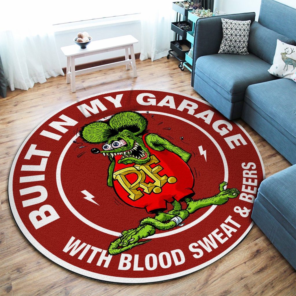 Rat fink | hot rod | BUILT IN MY GARAGE round mat 08487 - Rustypod Store