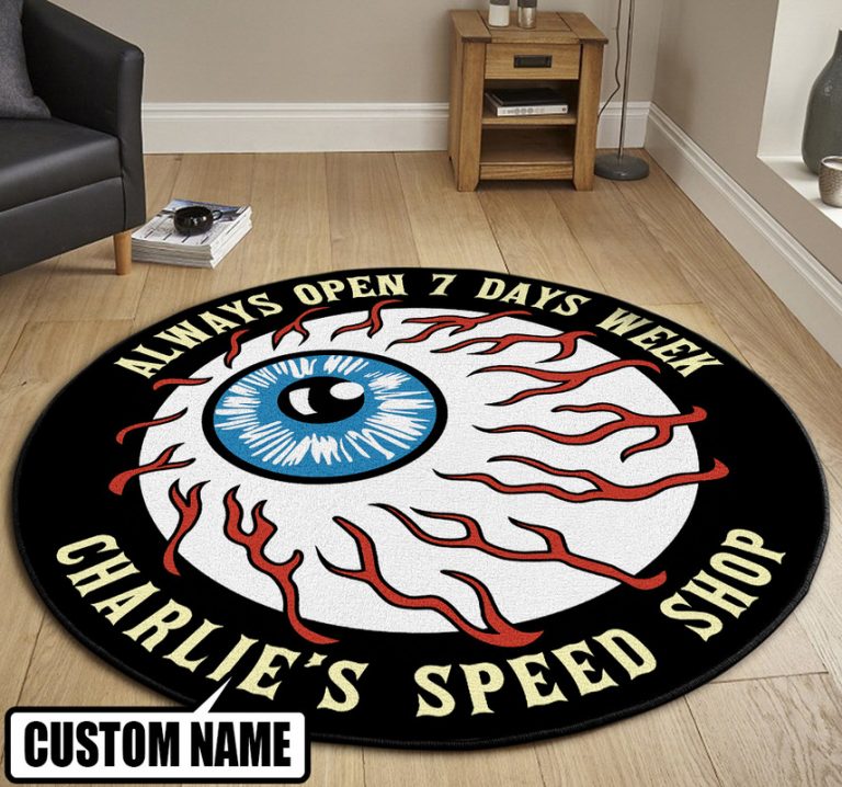 personalized hot rod eyes round mat 08811 - Rustypod Store
