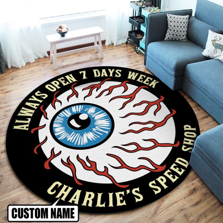 personalized hot rod eyes round mat 08811 - Rustypod Store