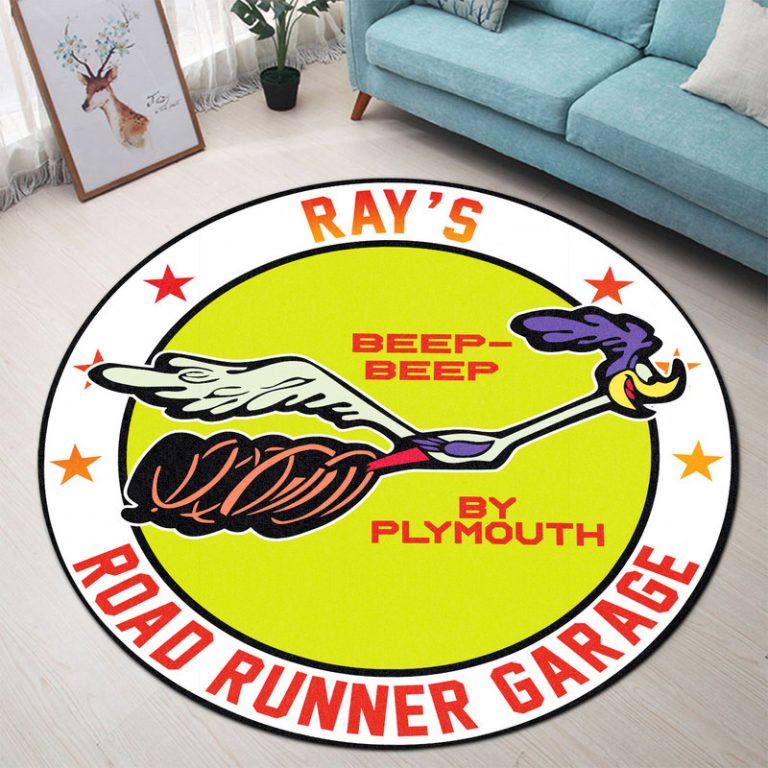 personalized road runner garage round mat 09347 - Rustypod Store