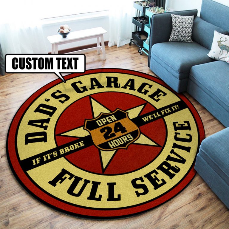 personalized dad's garage | hot rod round mat 09618 - Rustypod Store