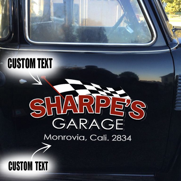 2 pcs personalized hot rod garage | speed shop set 02 vinyl stickers ...