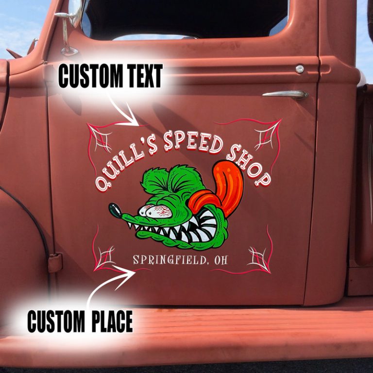 2 pcs personalized hot rod garage | pinstripe | door art set 02 vinyl ...