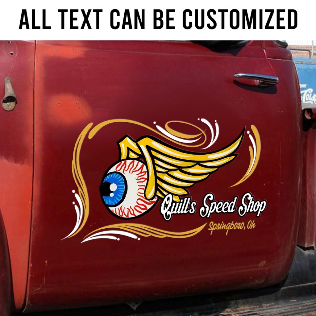 2 pcs personalized flying eyeball | hot rod garage | pinstriping set 02 ...