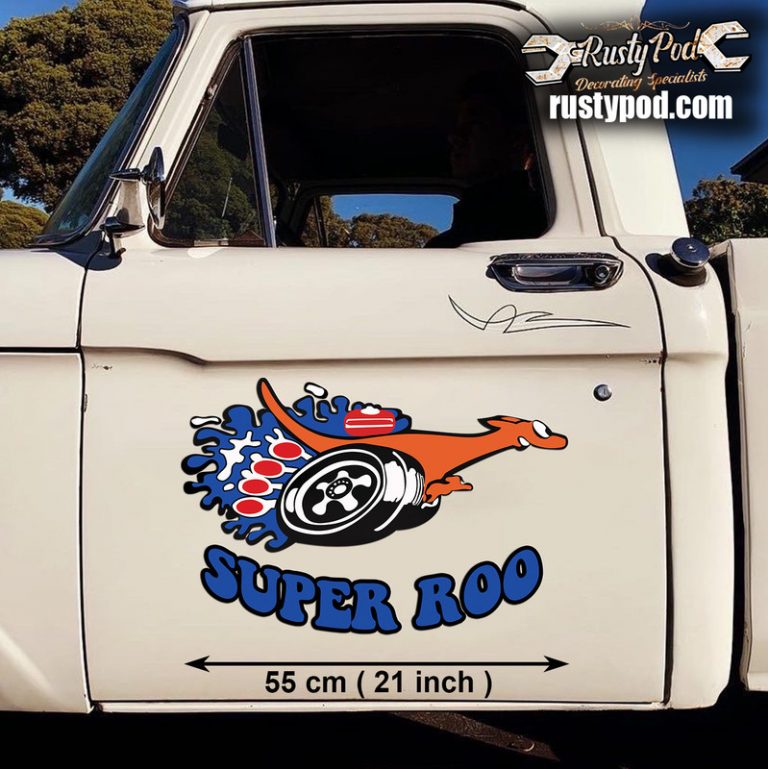 2 pcs super roo | hot rod garage | muscle car vinyl sticker 09965 ...