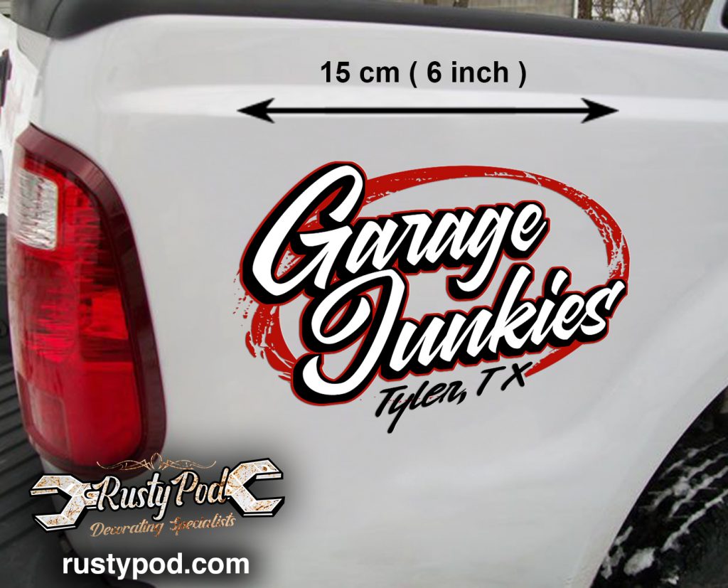 Personalized garage junkies | door art lettering | hot rod garage vinyl ...