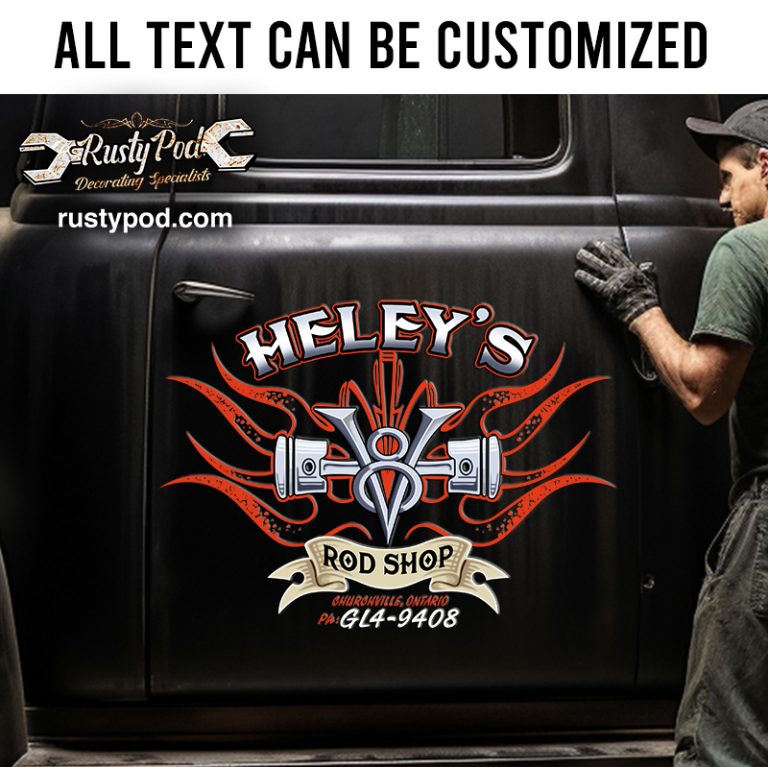personalized V8 hot rod garage lettering vinyl sticker 10693 - Rustypod ...