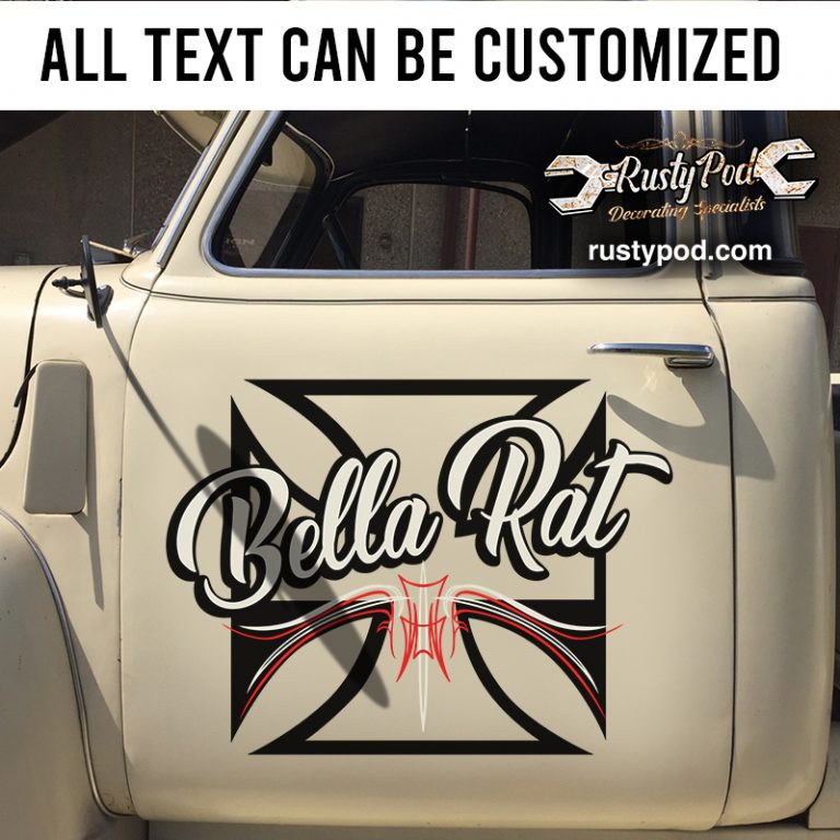 personalized iron cross pinstriping lettering vinyl sticker 10436 ...
