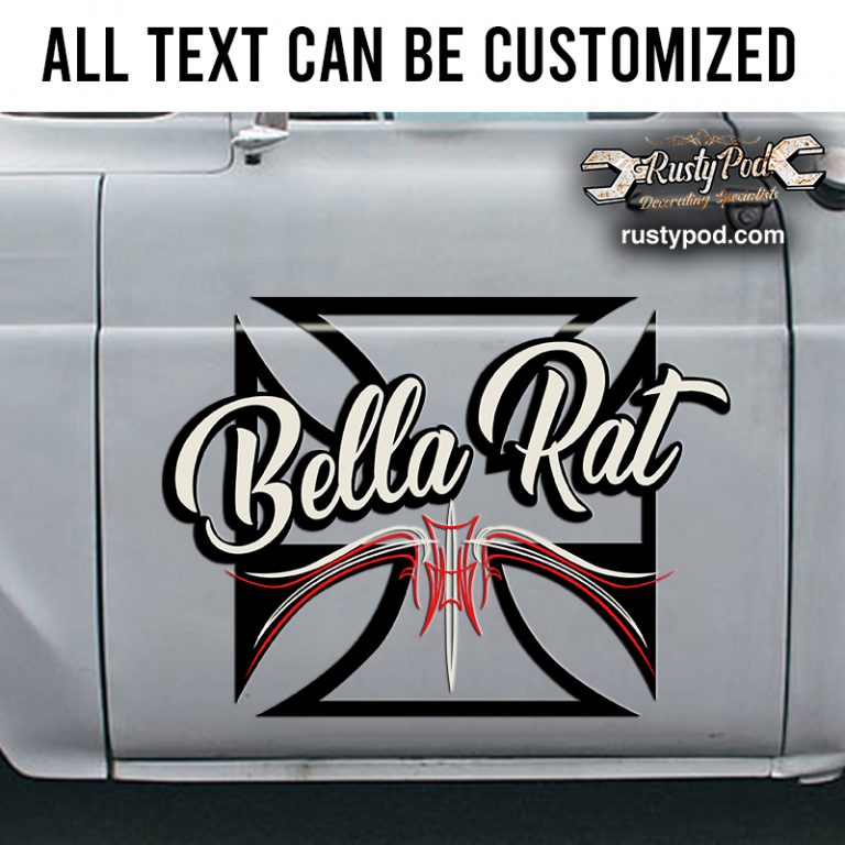 personalized iron cross pinstriping lettering vinyl sticker 10436 ...