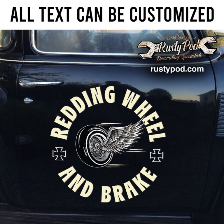 personalized wheel and wing lettering vinyl sticker 10454 - Rustypod Store