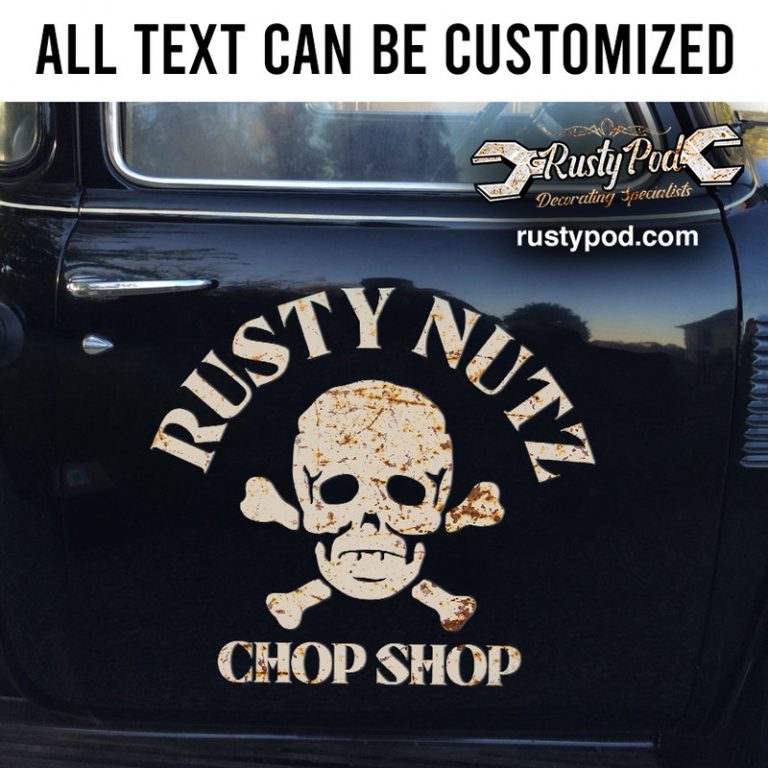 personalized rusty skull hot rod vinyl sticker 10457 - Rustypod Store