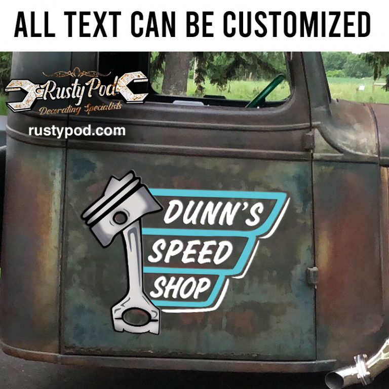 personalized piston hot rod lettering vinyl sticker 10490 - Rustypod Store