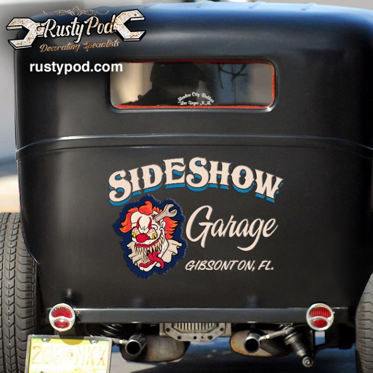personalized sideshow garage lettering vinyl sticker 10493 - Rustypod Store