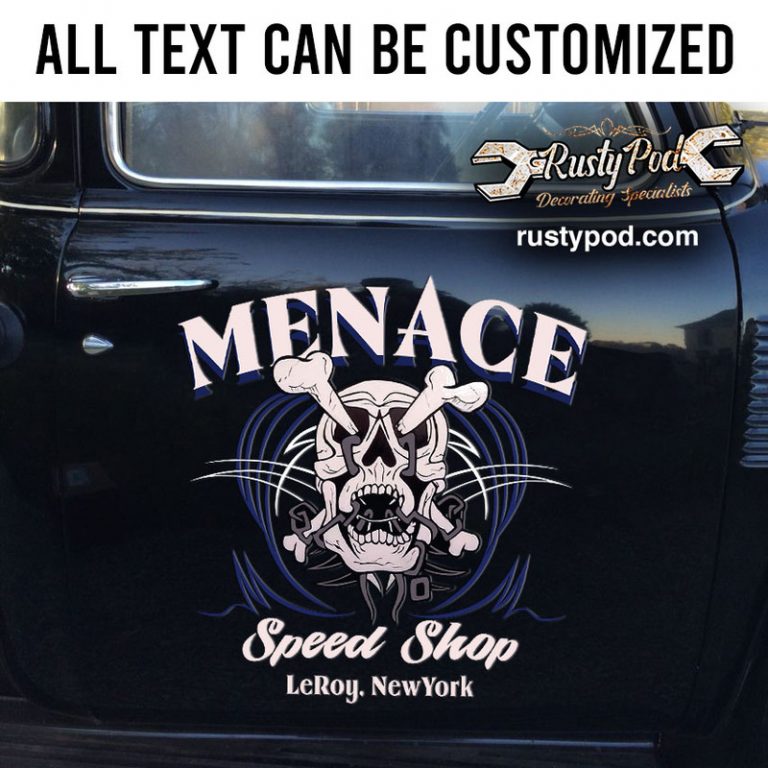 personalized skull hot rod lettering vinyl sticker 10512 - Rustypod Store