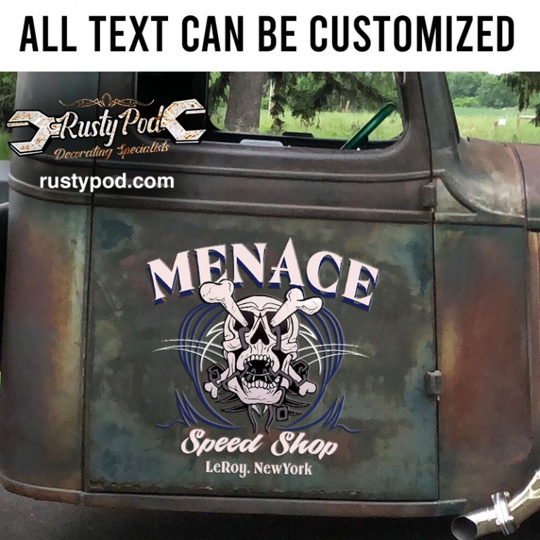 personalized skull hot rod lettering vinyl sticker 10512 - Rustypod Store