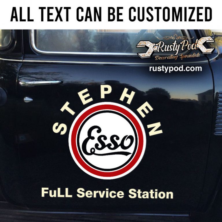 personalized esso lettering vinyl sticker 10557 - Rustypod Store