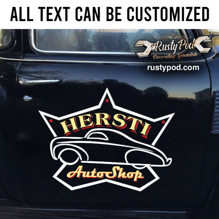 personalized garage hot rod lettering vinyl sticker 10563 - Rustypod Store