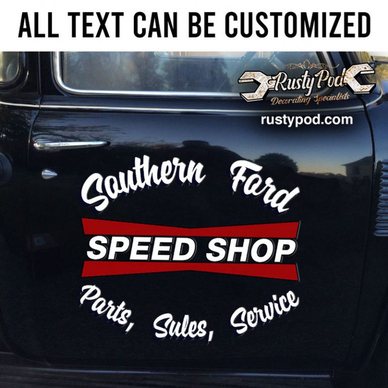 personalized speed shop lettering vinyl sticker 10567 - Rustypod Store