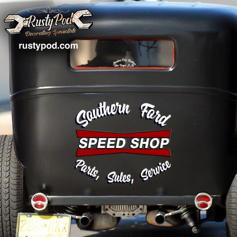 personalized speed shop lettering vinyl sticker 10567 - Rustypod Store