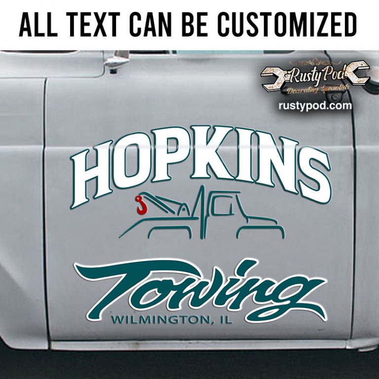 personalized towing lettering vinyl sticker 10583 - Rustypod Store
