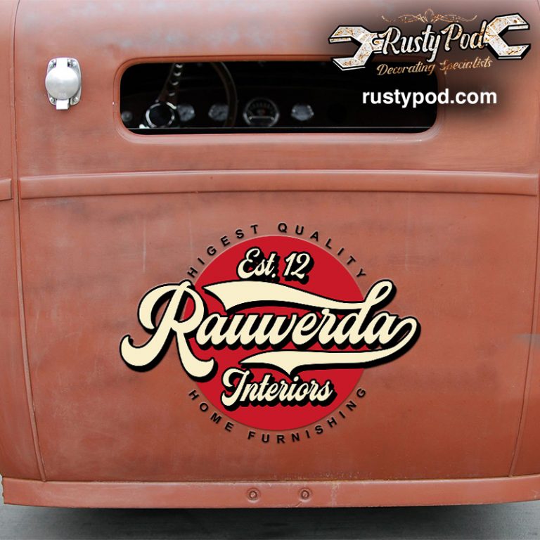 Personalized vintage garage lettering vinyl sticker 10778 - Rustypod Store
