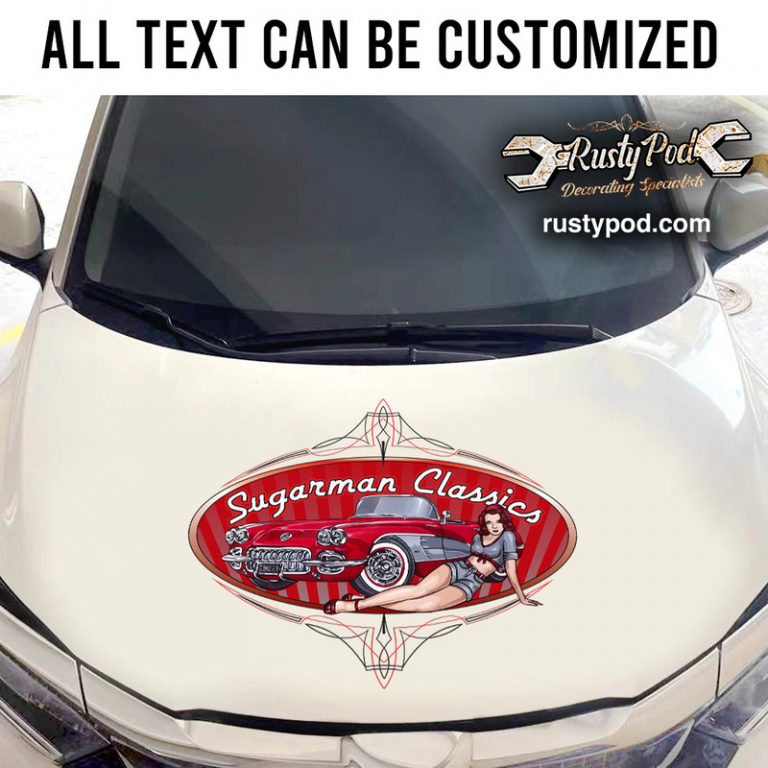 Personalized pinup girl and classic car lettering vinyl sticker 10809 ...