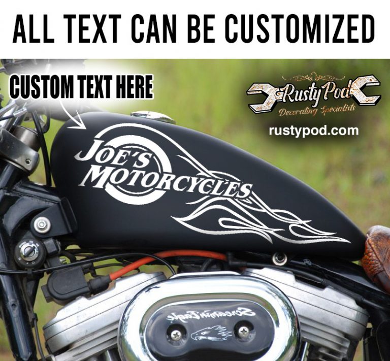 personalized flaming lettering motorcycle fuel tank decal 10826 ...