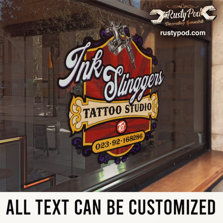 Personalized tattoo studio sign writing sticker 10893 - Rustypod Store