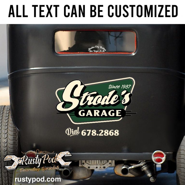 personalized hot rod garage lettering sticker 11004 - Rustypod Store