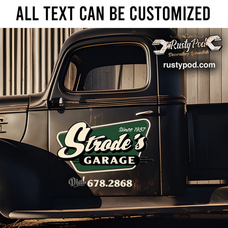 personalized hot rod garage lettering sticker 11004 - Rustypod Store