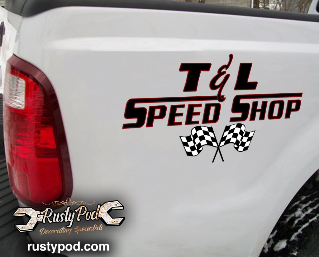 personalized checker flag speed shop sticker 11287 - Rustypod Store