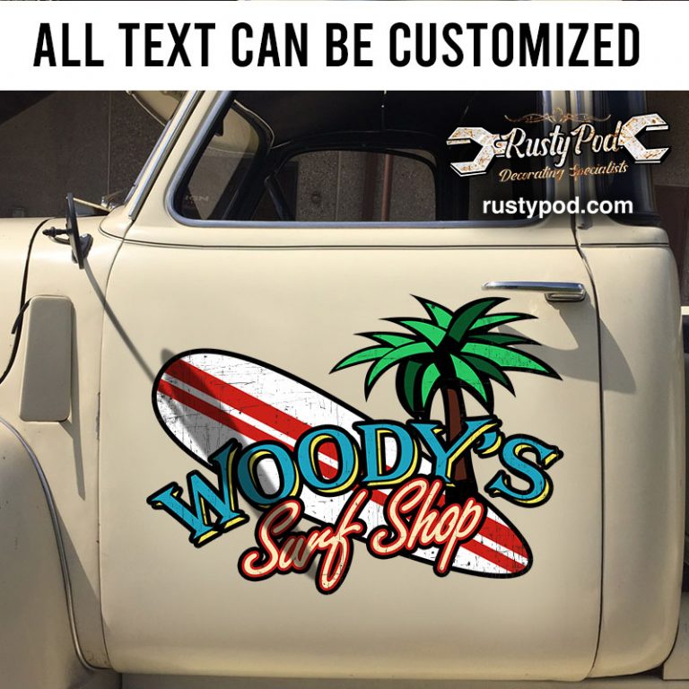 Personalized surf shop sticker 11518 - Rustypod Store