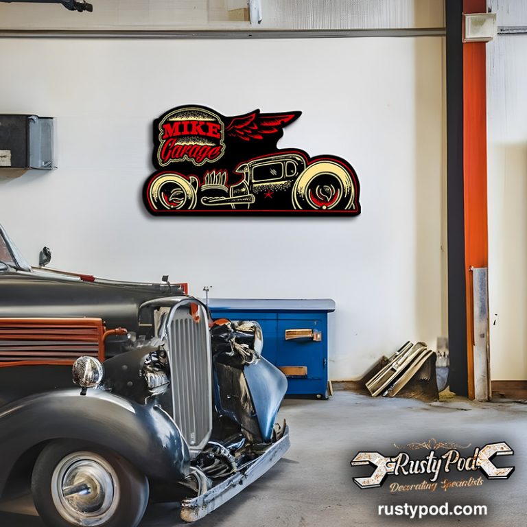 Personalized rat rod die-cut metal sign 11589 - Rustypod Store