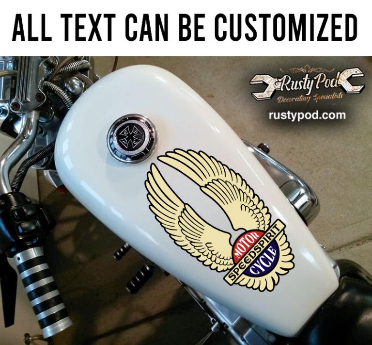 personalized winged motorcycle gas tank top decal 11785 - Rustypod Store