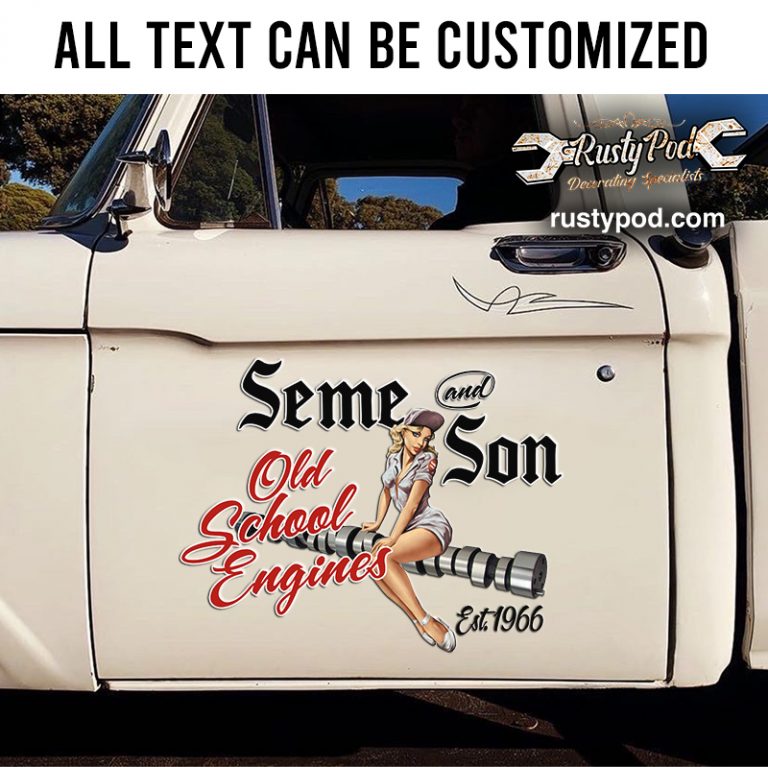 Personalized Classic Pin-Up Door Art for Hot Rod Enthusiasts sticker ...