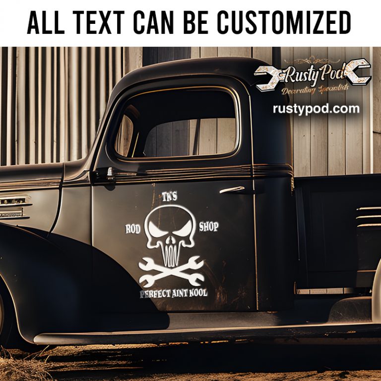 personalized hot rod skull sticker 11936 - Rustypod Store