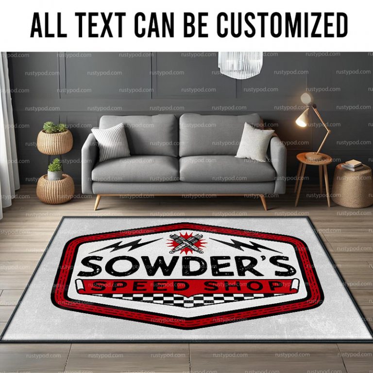 personalized hot rod lettering spark plug rug 11942 - Rustypod Store