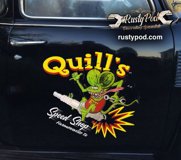 Personalized rat fink and spark plug lettering vinyl sticker 10358 ...