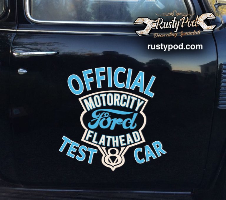 V8 motor city flathead test car vinyl sticker 10426 - Rustypod Store