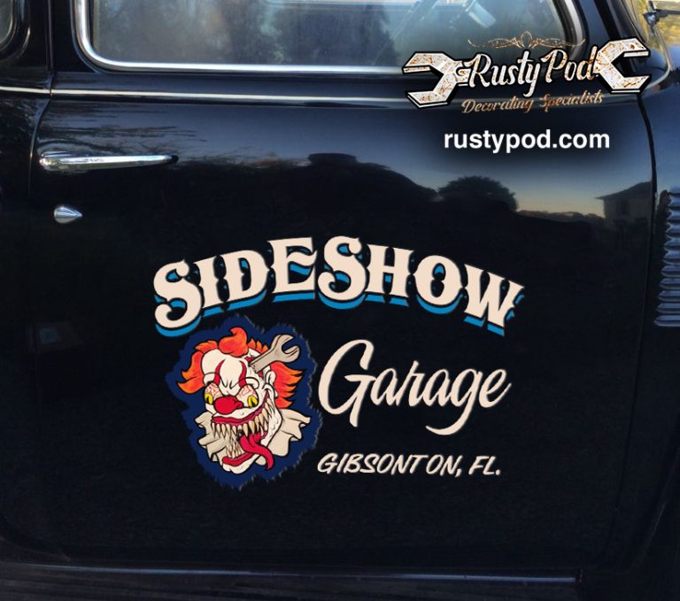 personalized sideshow garage lettering vinyl sticker 10493 - Rustypod Store