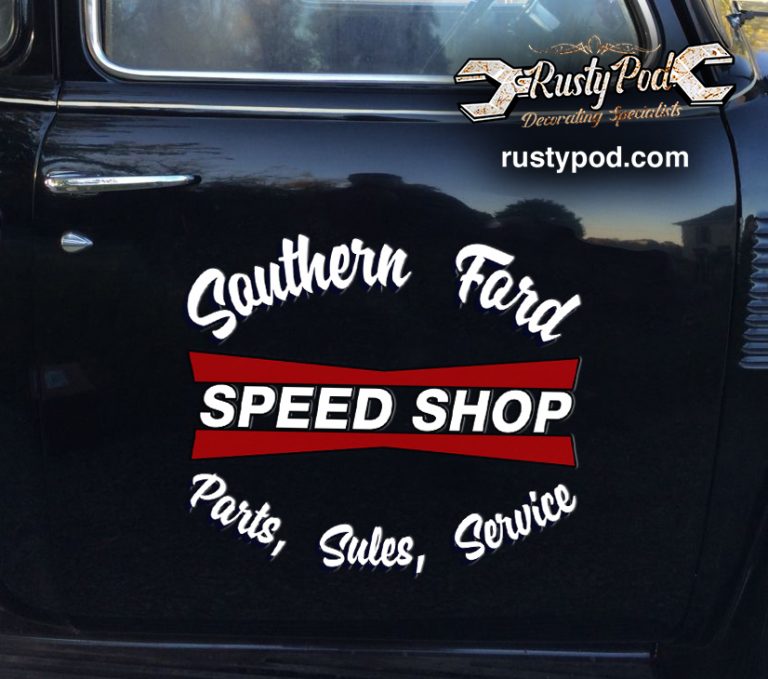 personalized speed shop lettering vinyl sticker 10567 - Rustypod Store