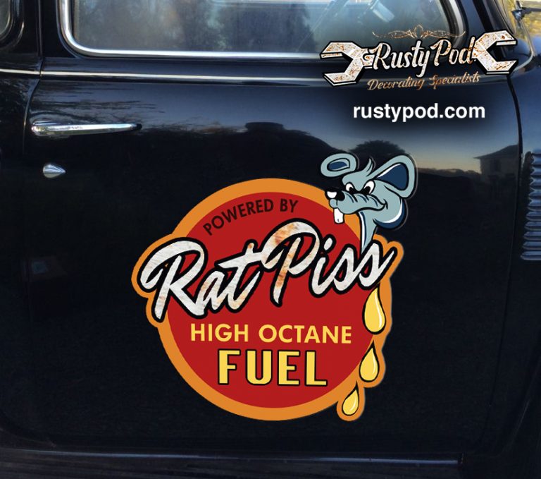 Powered by rat piss high octane fuel sticker 11464 - Rustypod Store
